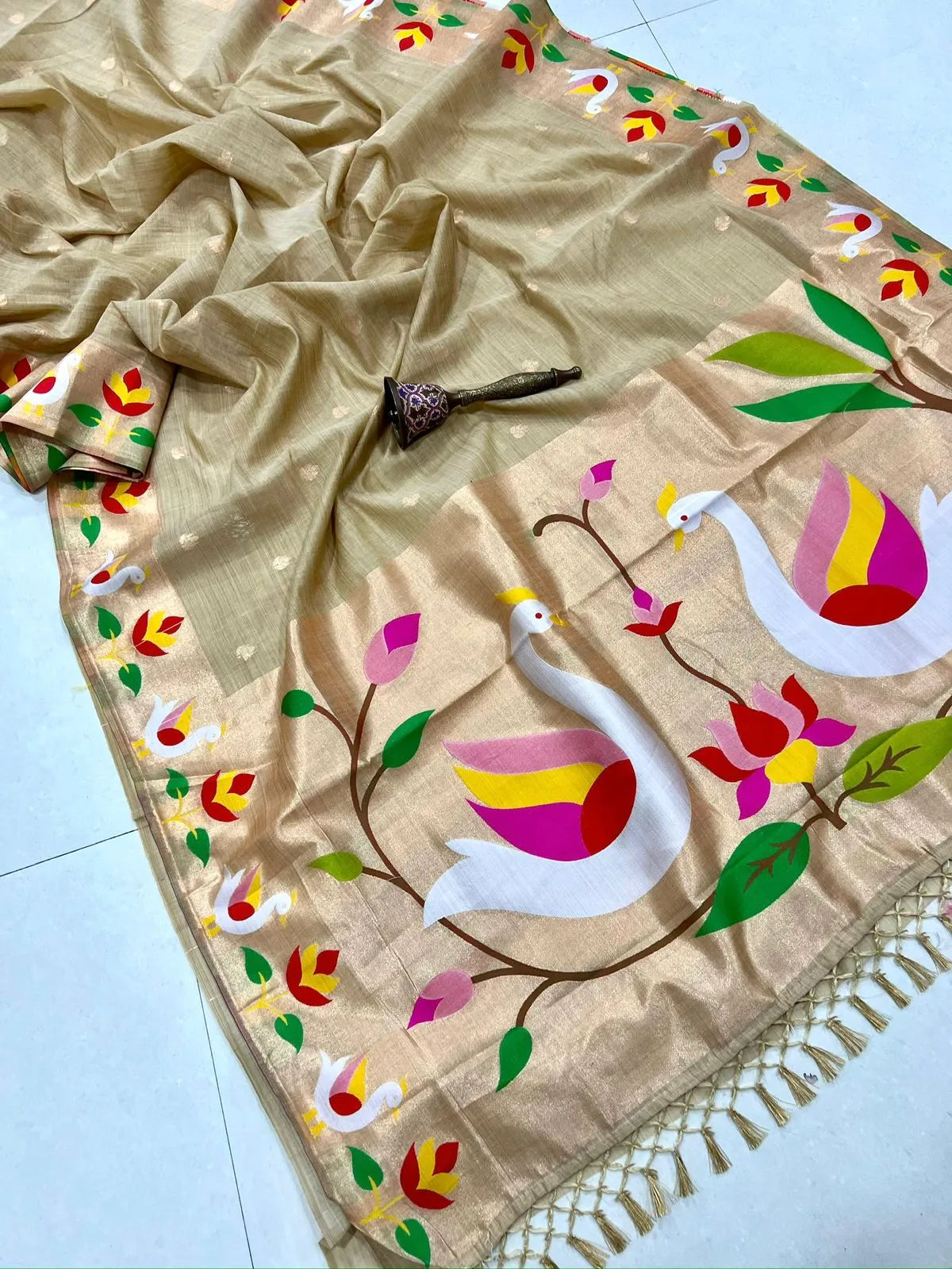 Pure Soft Muga Cotton Rajhans Paithani Saree – AaradhyaSarees
